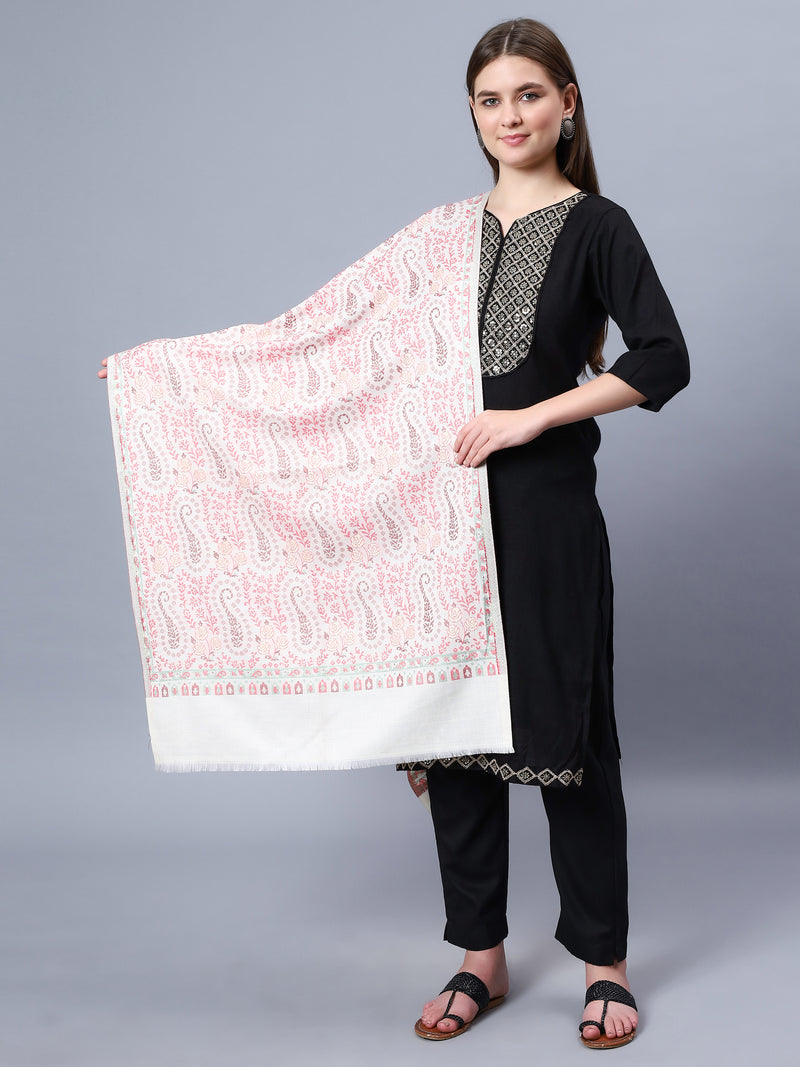 White Viscose Stole with multi color jacquard pattern stole – Aditi Wasan